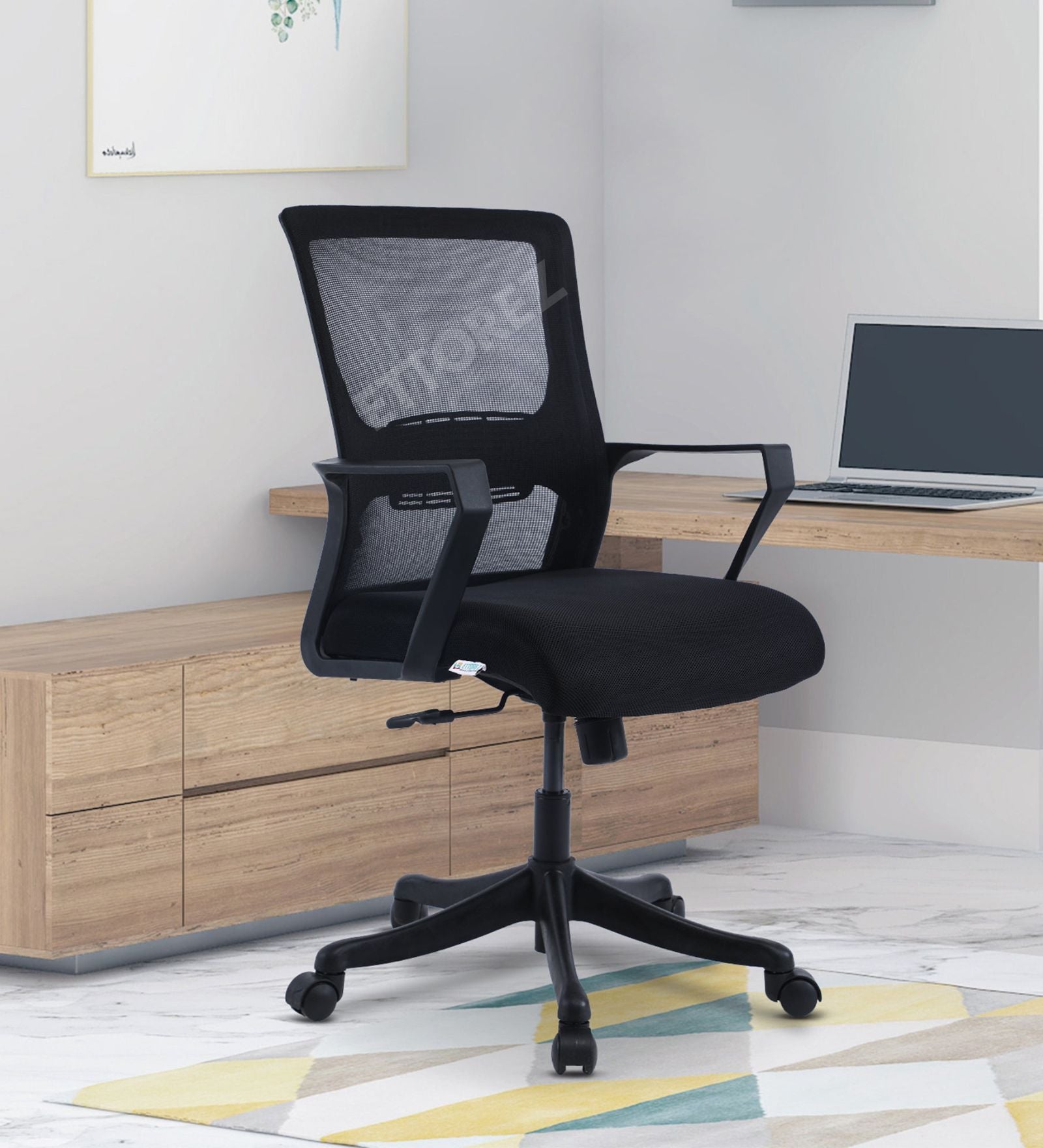 Ettorez ACTIVA BLACK Mid Back Mesh Revolving Chair with Fixed Armrest